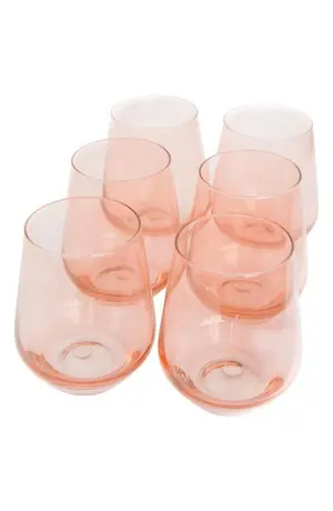 ESTELLE COLORED GLASS Set Of 6 Stemless Wineglasses Blush Pink