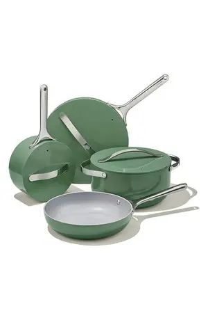 CARAWAY Non-toxic Ceramic Non-stick 7-piece Cookware Set With Lid Storage - Sage