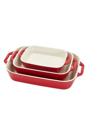 STAUB 3-piece Ceramic Rectangular Baking Dishes Cherry