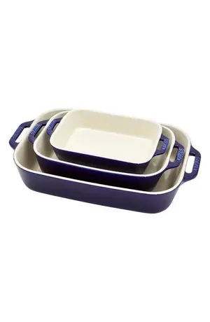 STAUB 3-piece Ceramic Rectangular Baking Dishes Dark Blue