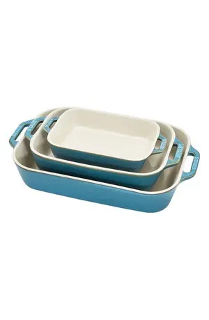 STAUB 3-piece Ceramic Rectangular Baking Dishes Rustic Turquoise