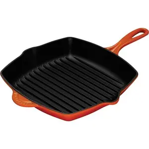 LE CREUSET 10 Inch Square Enamel Cast Iron Grill Pan - Flame