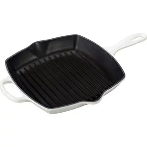 LE CREUSET 10 Inch Square Enamel Cast Iron Grill Pan - White