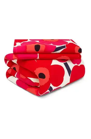Marimekko Unikko 200 Thread Count Cotton Sheet Set - Dark Red
