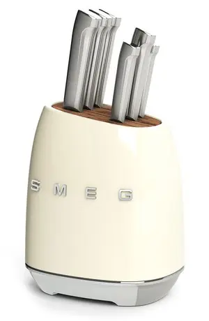 SMEG Stainless Steel 6-piece Knife Block Set - Cream