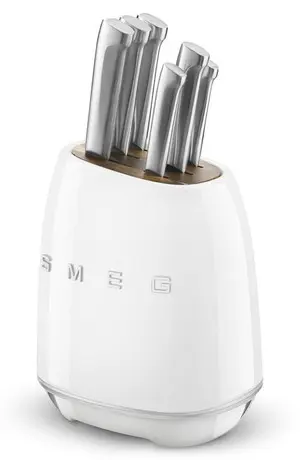 SMEG Stainless Steel 6-piece Knife Block Set - White