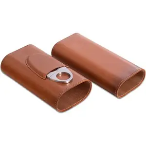 BEY-BERK Richie Cigar Case & Cutter Set - Brown