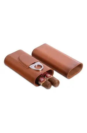 BEY-BERK Richie Cigar Case & Cutter Set - Brown
