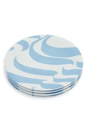MISETTE Set Of 4 Porcelain Salad Plates - Color Block - Blue/white