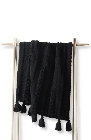 SUNDAY CITIZEN Braided Pom Pom Throw Blanket Black