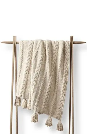 SUNDAY CITIZEN Braided Pom Pom Throw Blanket - Sahara Tan