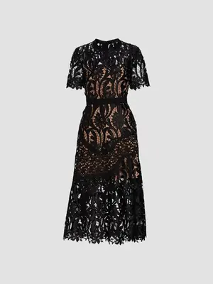 SELF-PORTRAIT Prairie Guipure Lace Midi-dress - Black