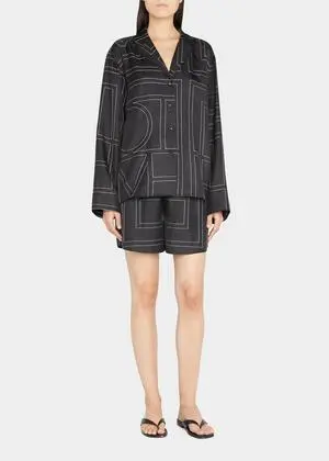 TOTEME Monogram Silk Twill Pj Shorts Black Monogram 92