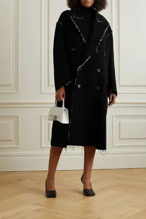 Balenciaga Oversized Double-breasted Frayed Wool-blend Coat