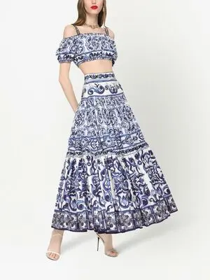 Dolce & Gabbana Majolica-print Pleated Maxi Skirt - Blue