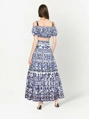 Dolce & Gabbana Majolica-print Pleated Maxi Skirt - Blue
