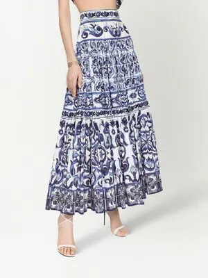 Dolce & Gabbana Majolica-print Pleated Maxi Skirt - Blue