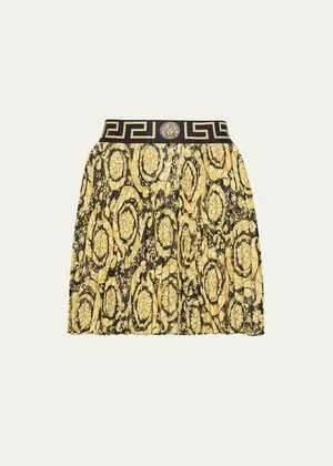 Versace Barocco-Print Pleated Mini Skirt - Blackgold