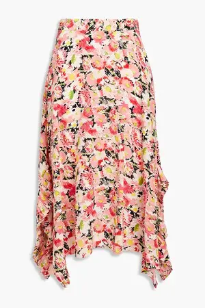 Stella McCartney Floral Print Silk Crepe De Chine Midi Skirt - Pastel Pink