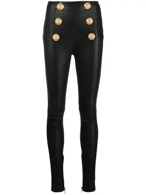 Balmain Button-embossed Leather Leggings - Black