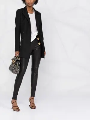 Balmain Button-embossed Leather Leggings