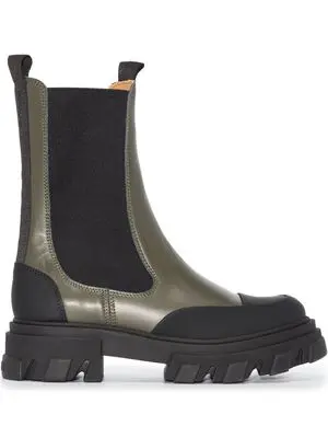 GANNI Polished-finish Ridged-sole Boots - Black