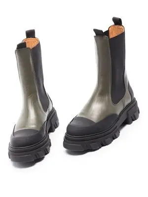 GANNI Polished-finish Ridged-sole Boots - Black