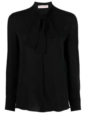 Valentino Garavani Silk Georgette Tie Blouse - Black