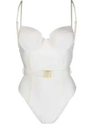 NOIRE SWIMWEAR Belted Sweetheart Swimsuit - Neutrals
