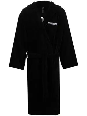 Dsquared2 Logo Embroidered Bath Robe - Black