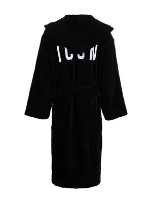 Dsquared2 Logo Embroidered Bath Robe - Black