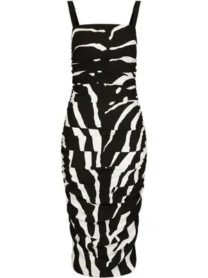 Dolce & Gabbana Cady Zebra Print Midi Dress