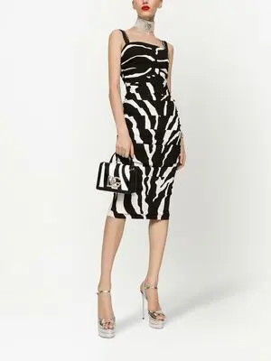 Dolce & Gabbana Cady Zebra Print Midi Dress