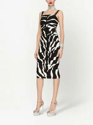 Dolce & Gabbana Cady Zebra Print Midi Dress