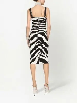 Dolce & Gabbana Cady Zebra Print Midi Dress