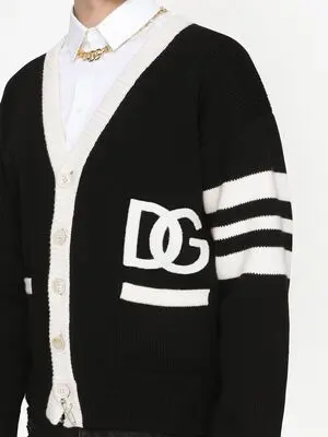 Dolce & Gabbana Dg-logo Fisherman's-knit Cardigan - Black