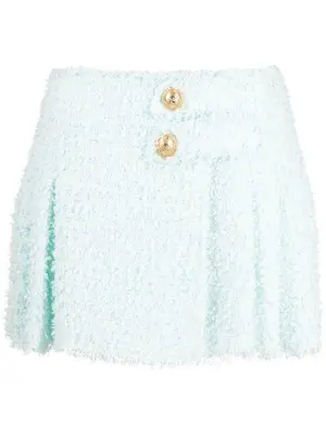 Balmain Pleated Tweed Mini Skirt