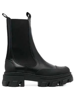 GANNI Mid Chunky Leather Chelsea Boots - Black