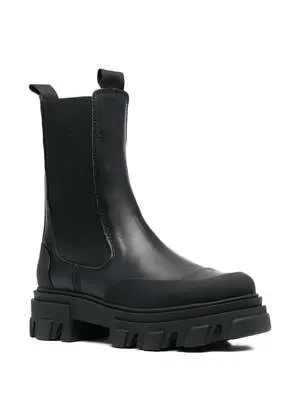 GANNI Mid Chunky Leather Chelsea Boots - Black