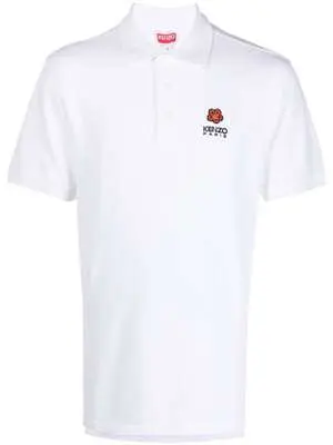 Kenzo Boky Flower Embroidered Polo Shirt - White