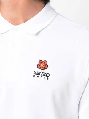 Kenzo Boky Flower Embroidered Polo Shirt - White