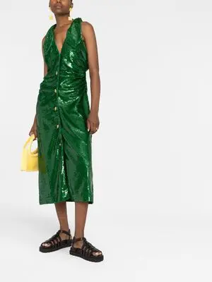GANNI Sequin Ruched Midi Dress