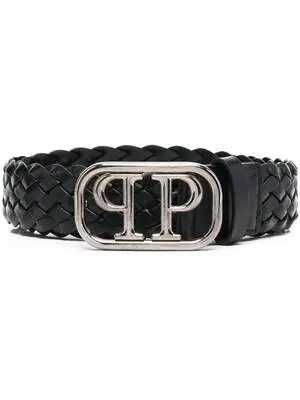 Philipp Plein Braided Logo Buckle Belt - Black