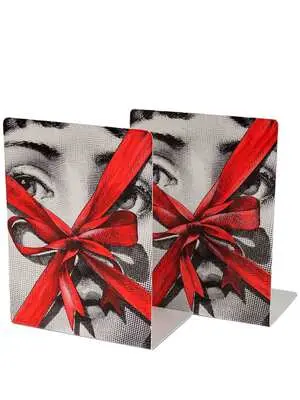 FORNASETTI Printed Metal Bookends - Red