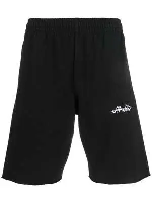 Off-White Logo Print Organic Cotton Track Shorts - Black