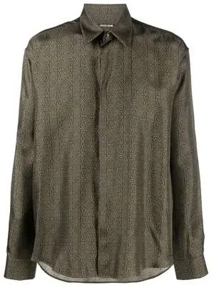 Roberto Cavalli Monogram-print Silk Shirt - Green