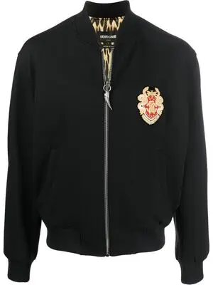 Roberto Cavalli Logo-patch Bomber Jacket - Black