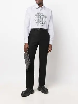 Roberto Cavalli Mirror Snake-print Striped Shirt