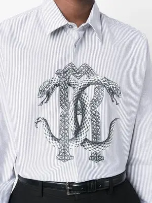 Roberto Cavalli Mirror Snake-print Striped Shirt