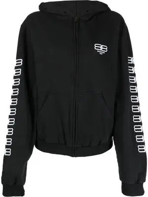 Balenciaga Bb Paris Icon Zip-up Hoodie - Black